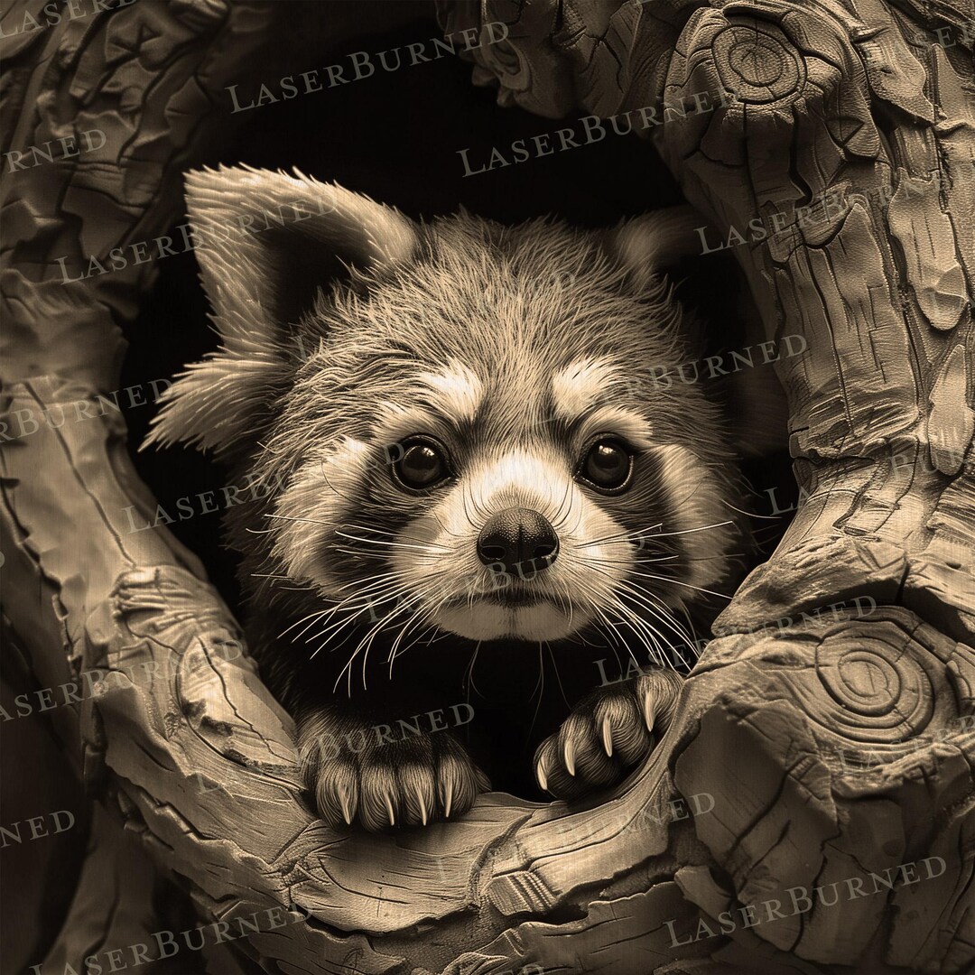 Laser Engrave PNG of a Red Panda in a Tree | 3D Illusion Burn | Digital ...