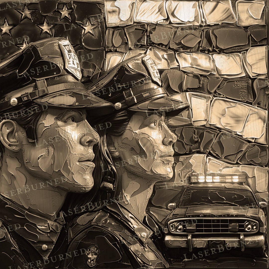 Laser Engrave PNG of Police Officers With American Flag | 3D Illusion ...