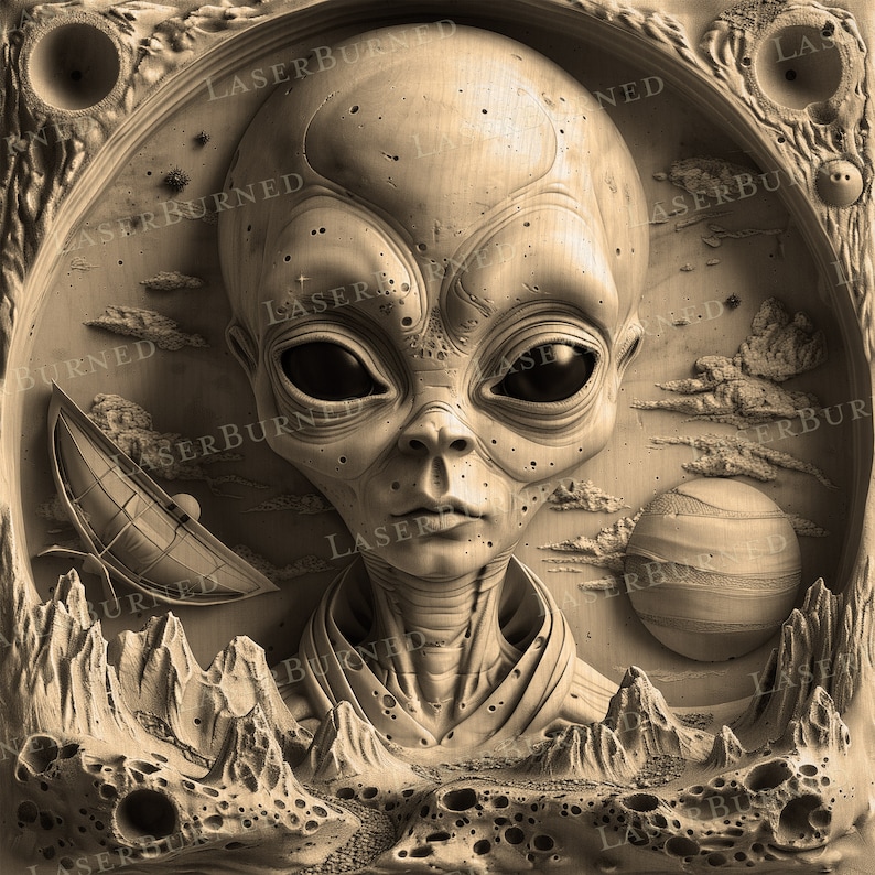 Laser Engrave PNG of an Alien With Planetary Background 3D Illusion ...