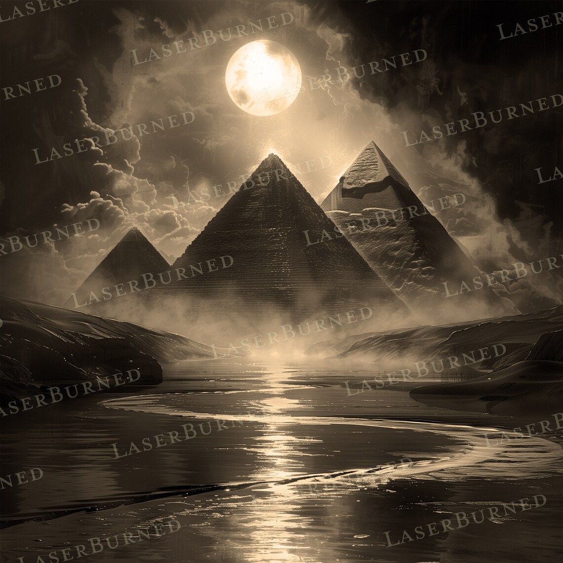 Laser Engrave PNG of Pyramids at Night | 3D Illusion Laser Burn ...