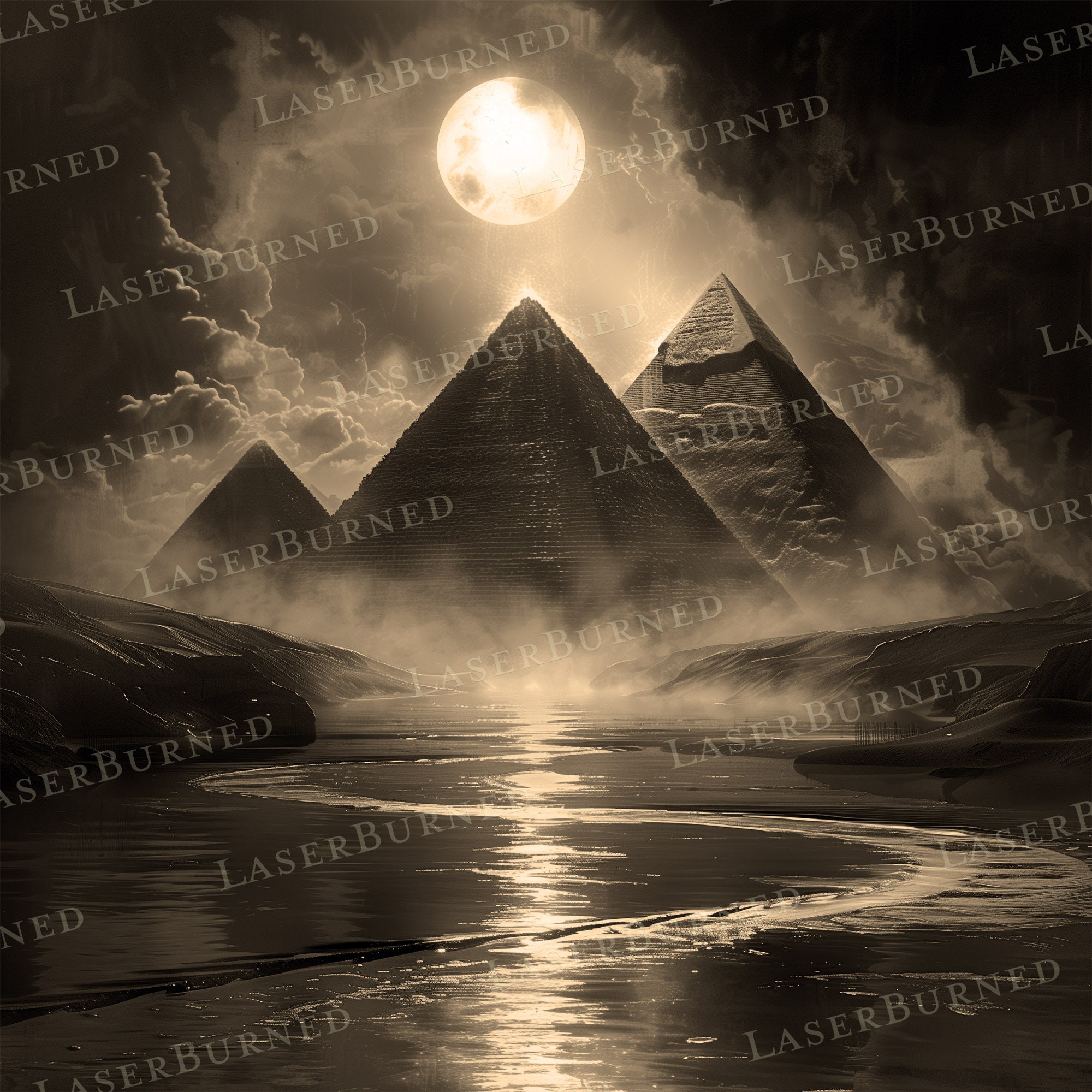Laser Engrave PNG of Pyramids at Night | 3D Illusion Laser Burn ...