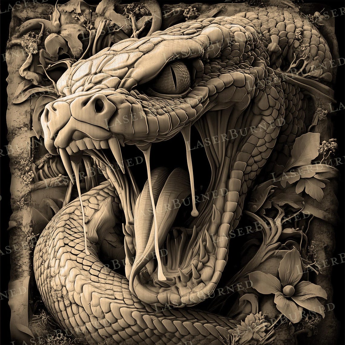 Laser Engrave PNG of a Hissing Snake Ready to Strike | 3D Illusion Burn ...