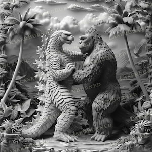 Laser Engrave PNG of Godzilla and King Kong Monster Dance | 3D Illusion ...
