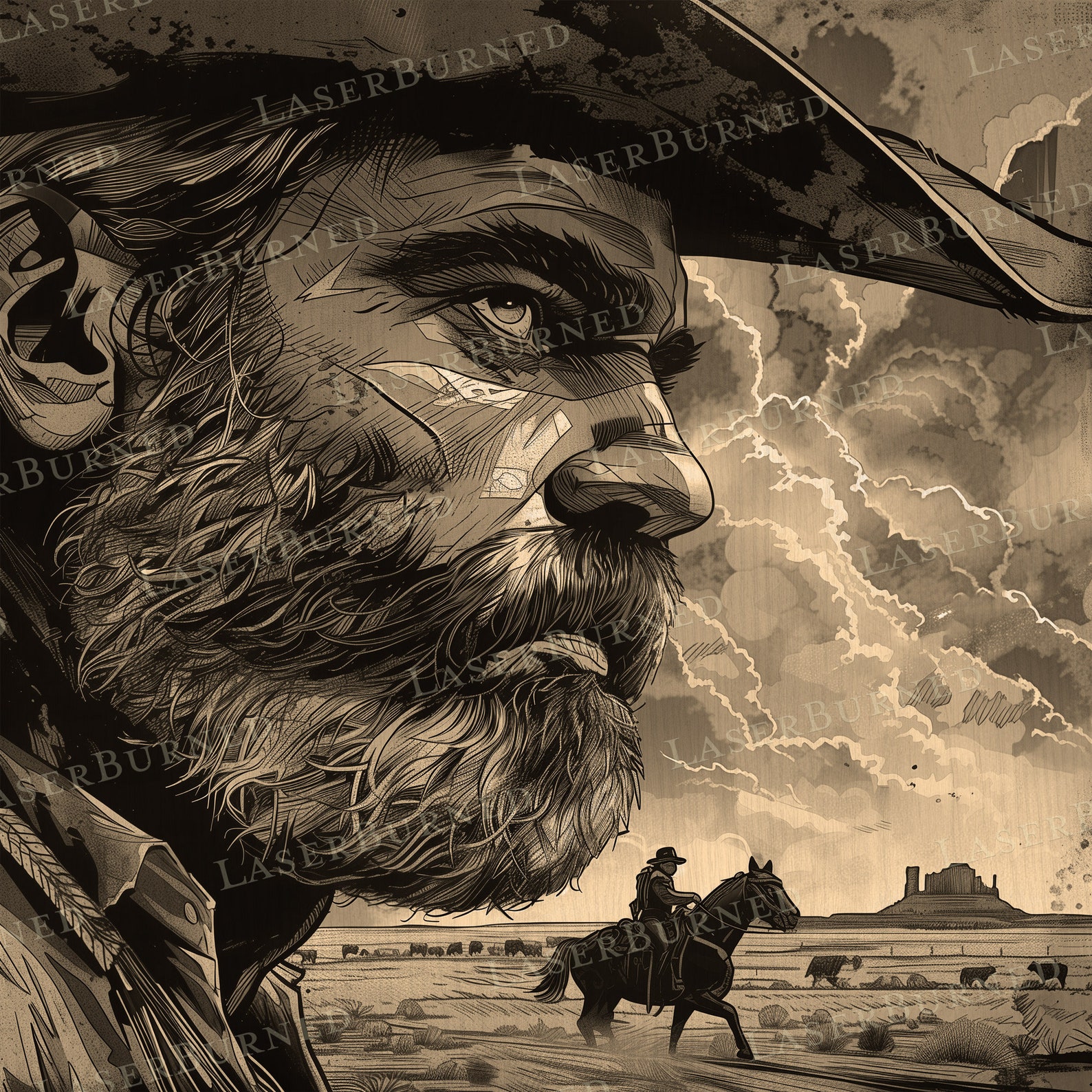 Laser Engrave PNG of a Cowboy and Ranch Scene | 3D Illusion Burn ...