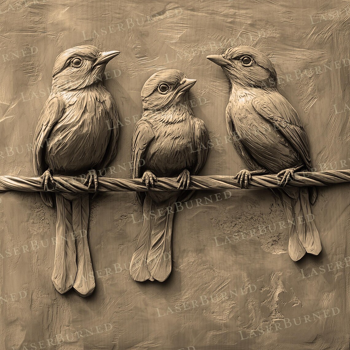 Laser Engrave PNG of a Three Birds on a Wire | 3D Illusion Burn ...