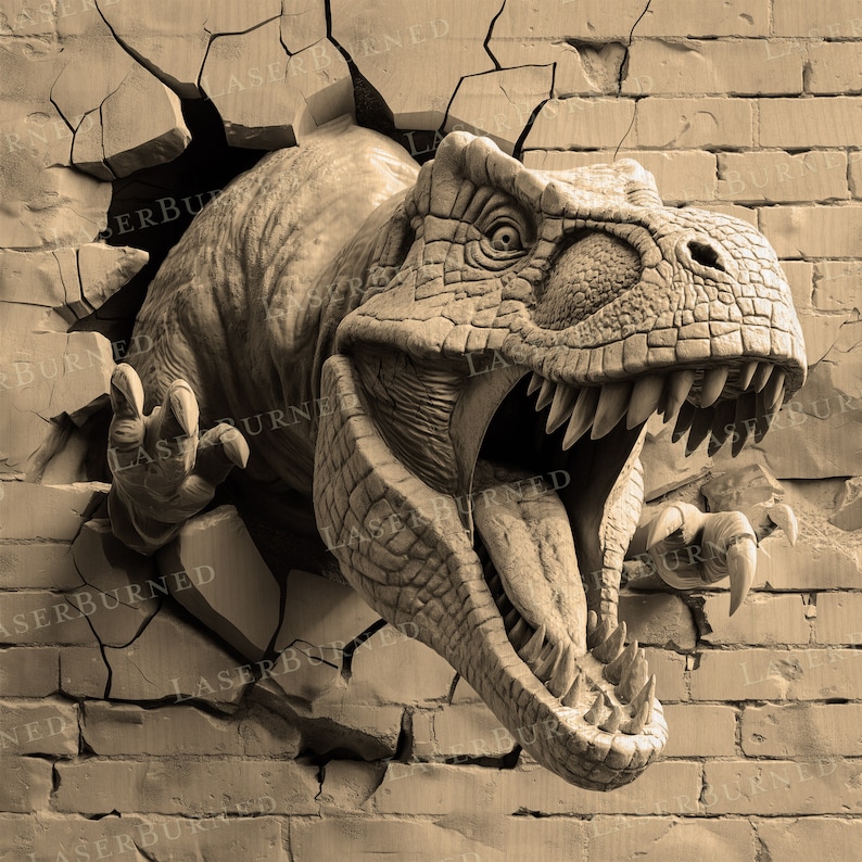 Laser Engrave PNG of a Tyrannosaurus Rex (t-rex) | 3D Illusion Burn ...
