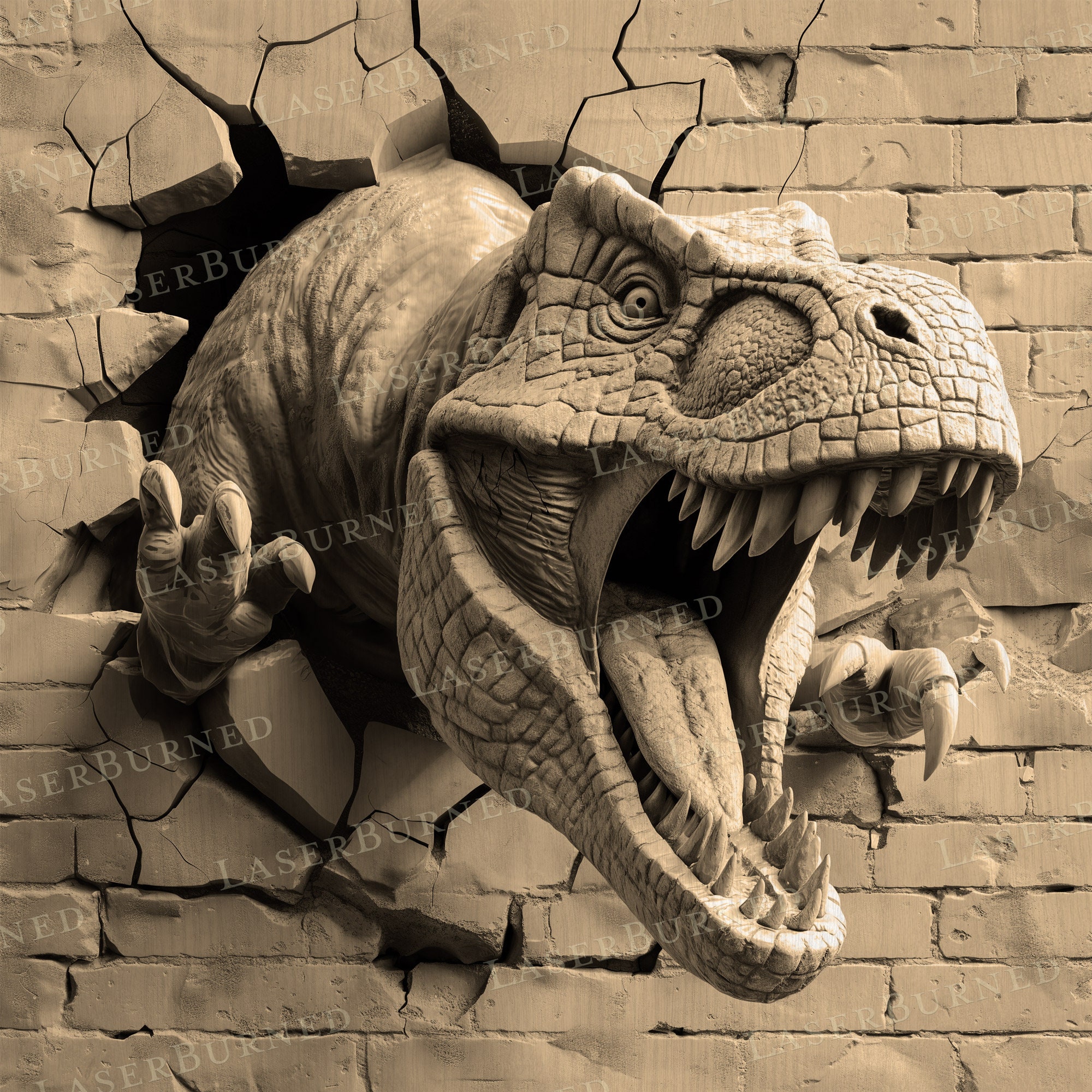 Laser Engrave PNG of a Tyrannosaurus Rex (t-rex) | 3D Illusion Burn ...