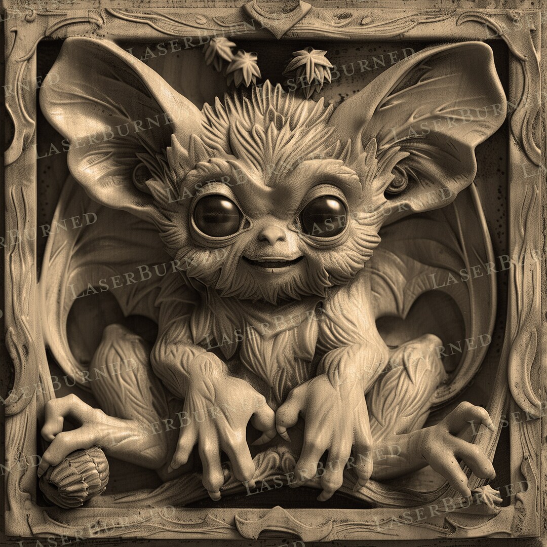 Laser Engrave PNG of a Baby Gremlin | 3D Illusion Burn | Digital Files ...