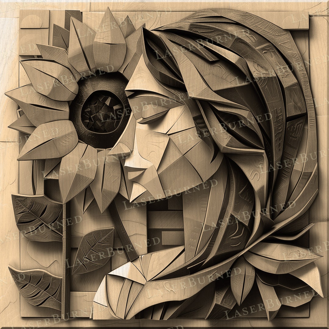 Laser Engrave PNG of an Abstract Woman With Sunflower | 3D Illusion ...