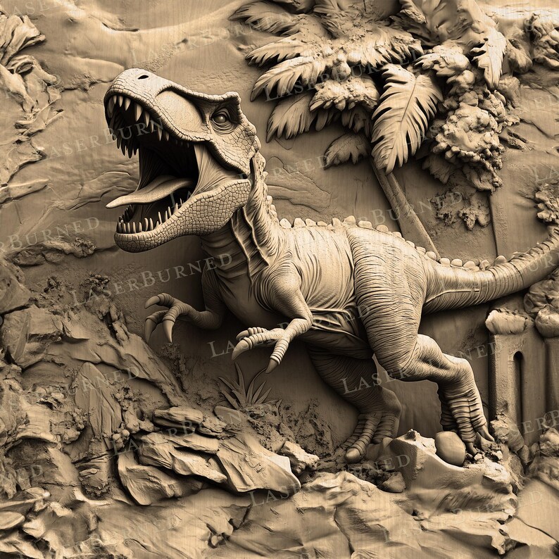 Laser Engrave PNG of a Tyrannosaurus Rex | 3D Illusion Burn | Digital ...