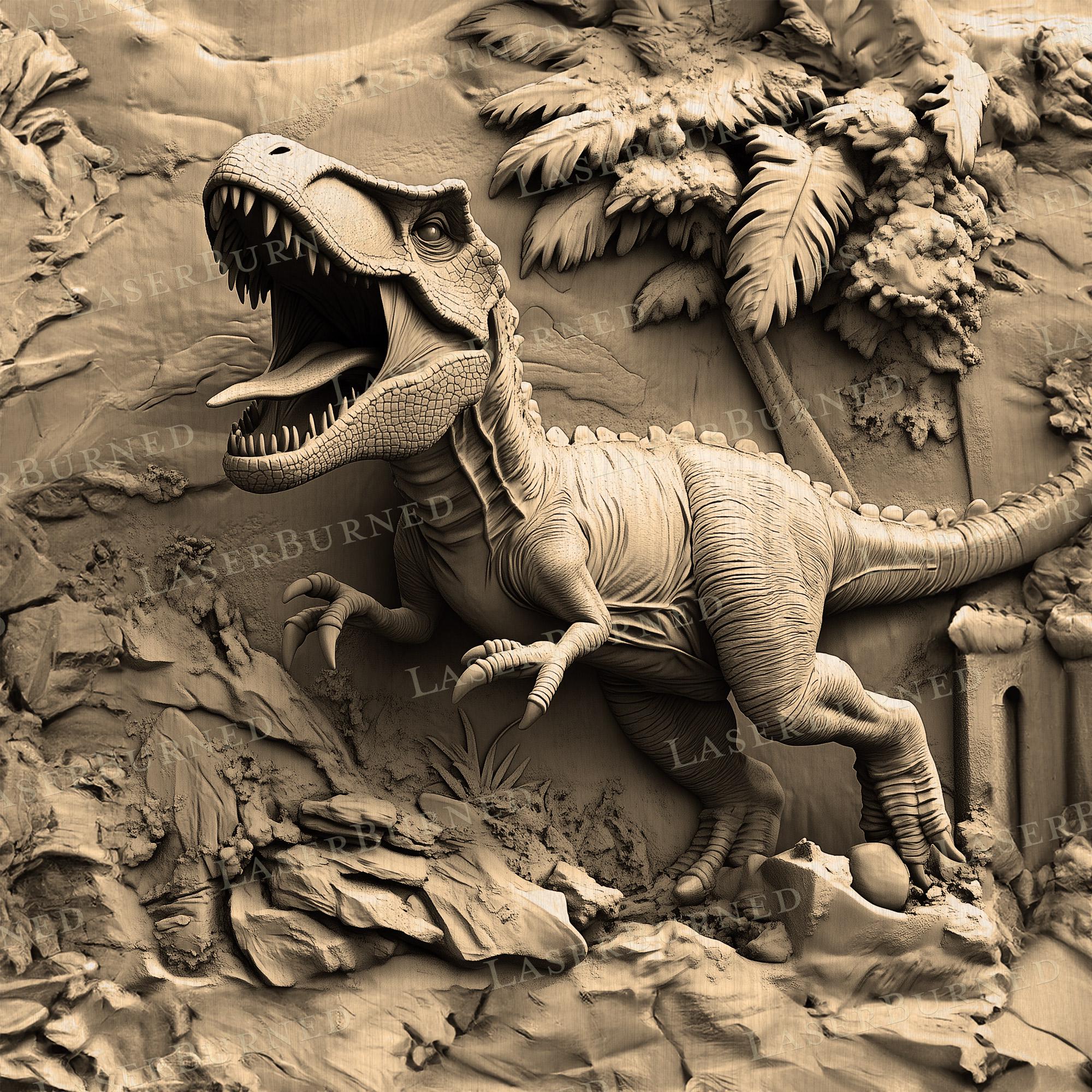 Laser Engrave PNG of a Tyrannosaurus Rex | 3D Illusion Burn | Digital ...