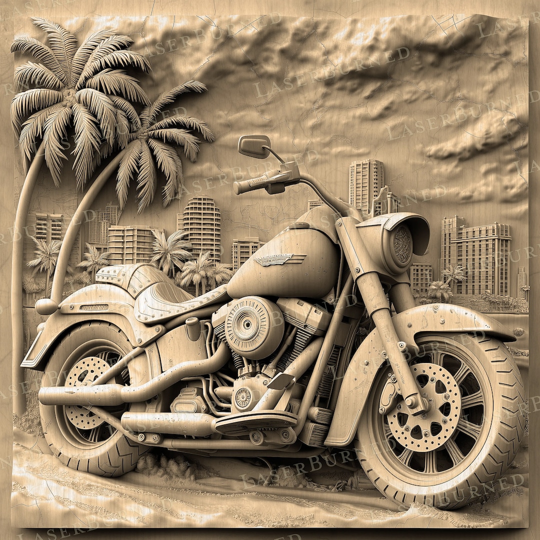 Laser Engrave PNG of a Motorcycle in Miami | 3D Illusion Burn | Digital ...