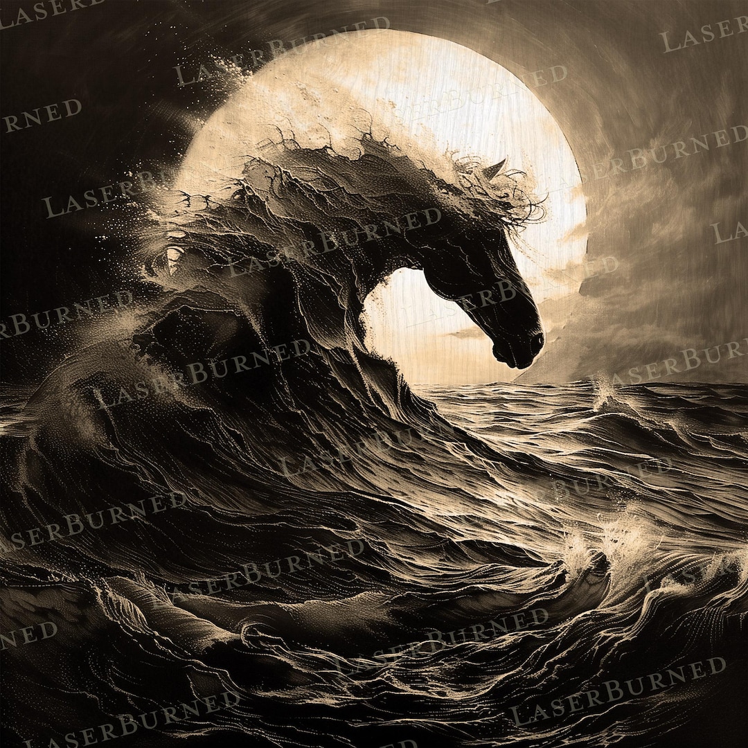 Laser Engrave PNG of a Stallion Horse Rising From the Sea | 3D Illusion ...