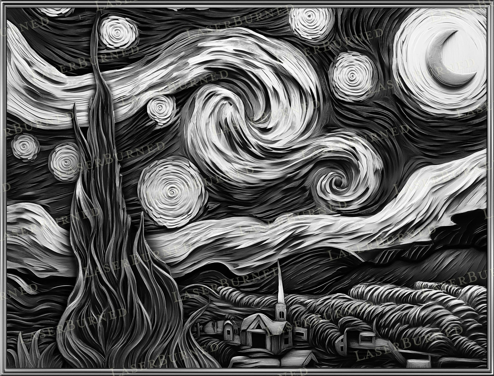Laser Engrave PNG of a Van Gogh Starry Night | 3D Illusion Burn ...