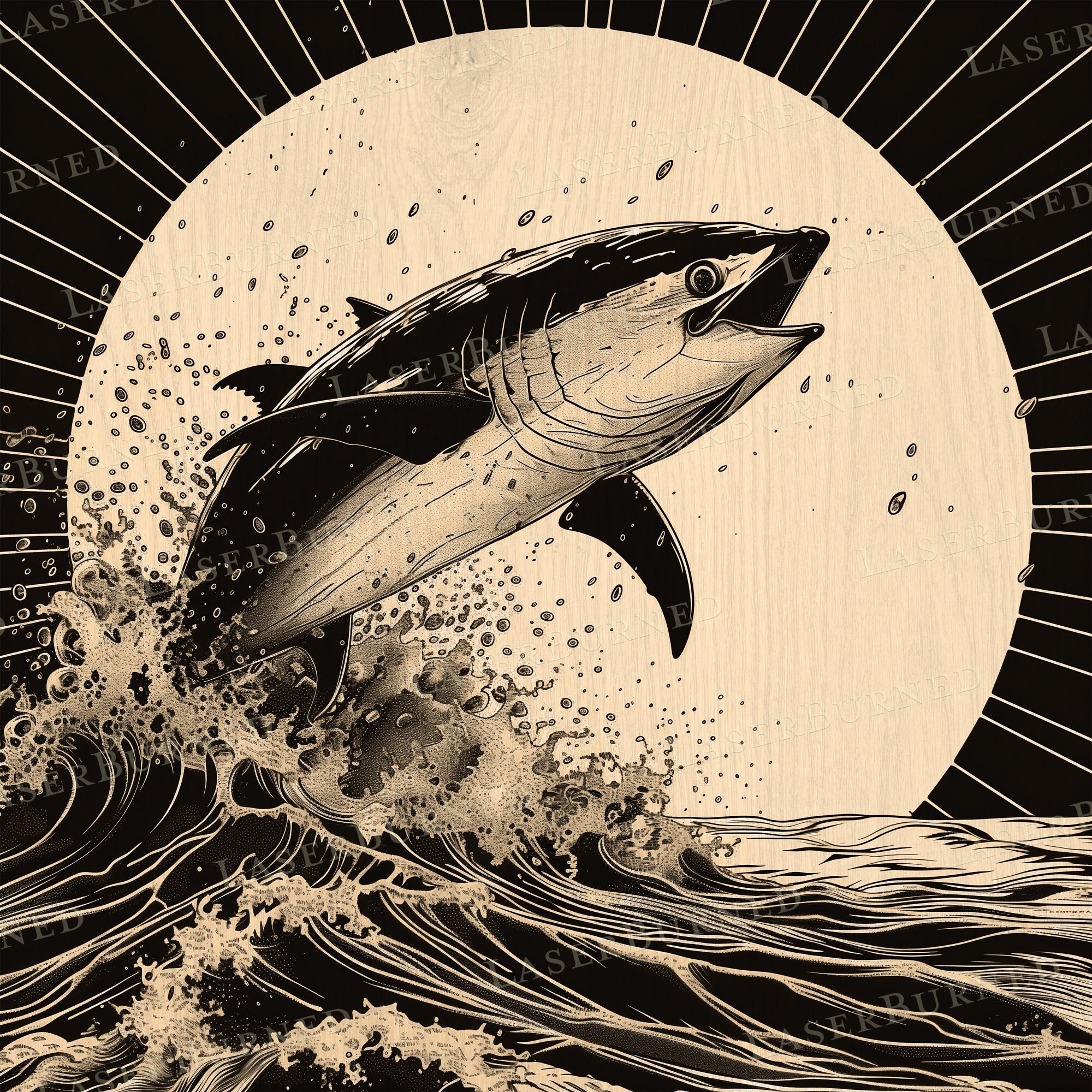 Laser Engrave PNG of a Bluefin Tuna Leaping From the Ocean | Digital ...