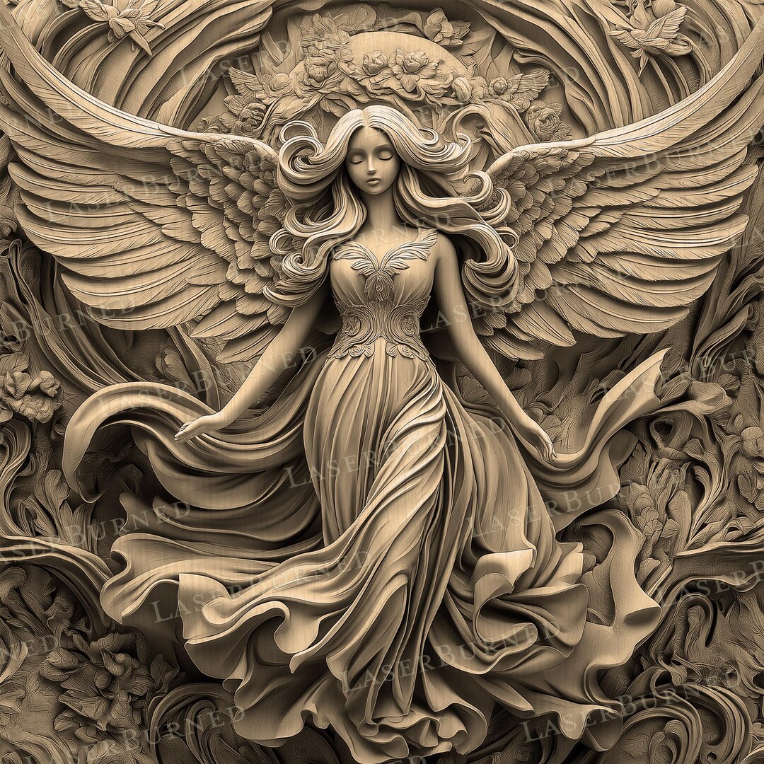 Laser Engrave PNG of a Beautiful Angel With Large Wings | 3D Illusion ...