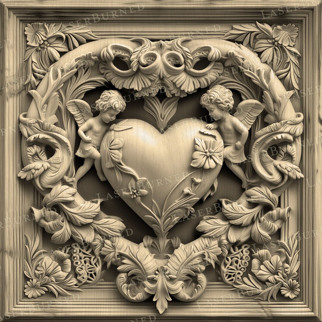Laser Engrave PNG of a Valentine's Day Heart With Cherubim 3D Illusion ...