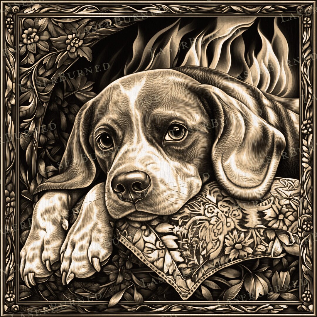 Laser Engrave Beagle Puppy Dog Relaxing by the Fire | 3D Illusion Burn ...