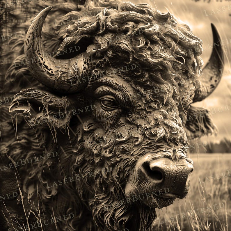 Laser Engrave PNG of an American Buffalo | 3D Illusion Burn | Digital ...