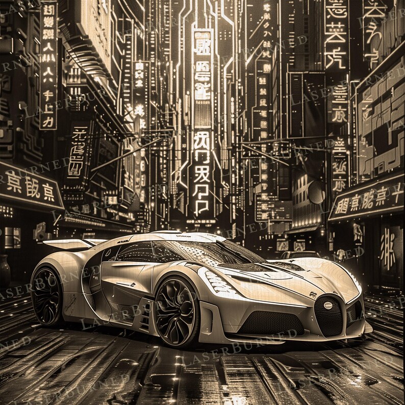 Laser Engrave PNG of Futuristic Car in the City | 3D Illusion Laser ...