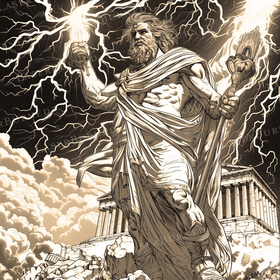 Grabado láser PNG de Zeus, dios del rayo / 3D Illusion Laser Burn ...