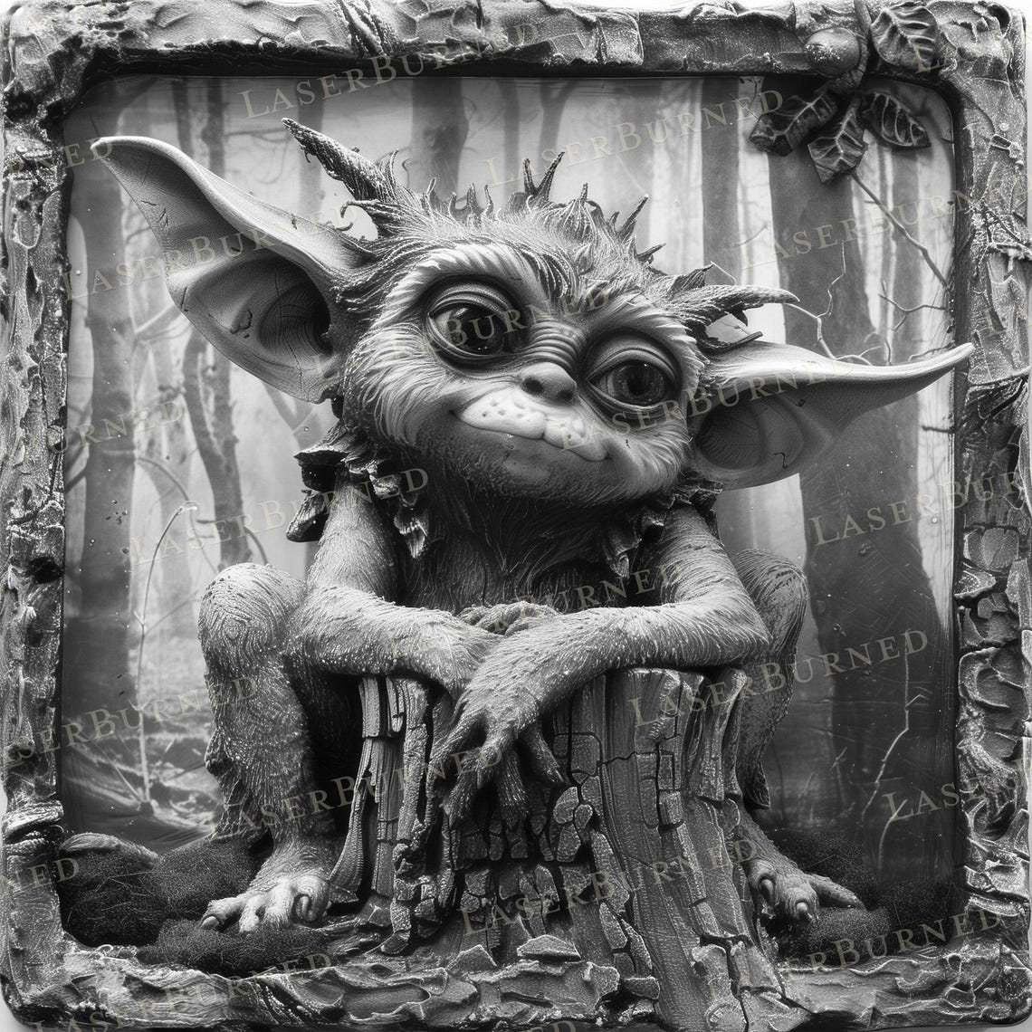 Laser Engrave PNG of a Friendly Gremlin in the Forest | 3D Illusion ...