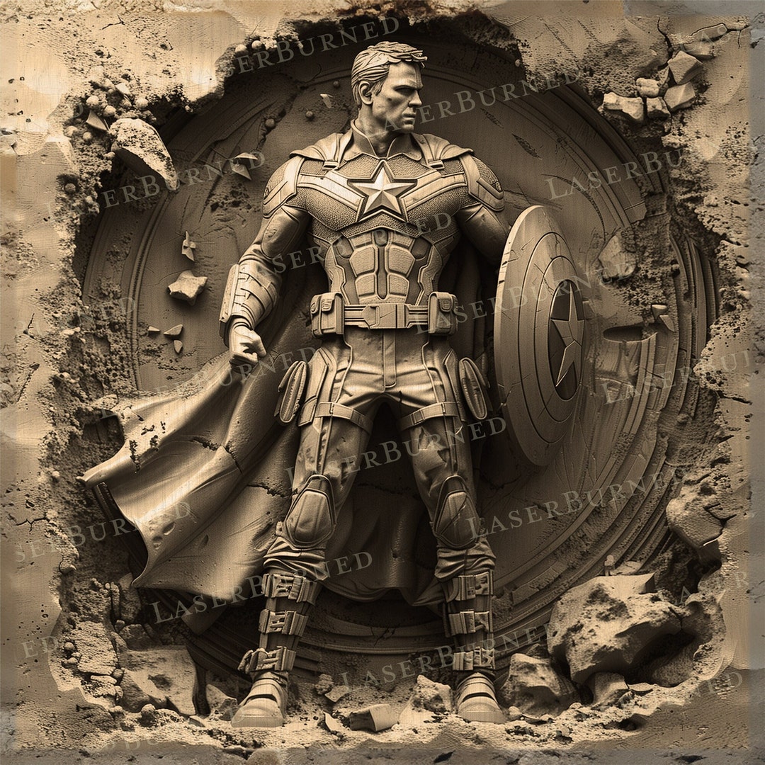 Laser Engrave PNG of a Superhero With Shield | 3D Illusion Laser Burn ...