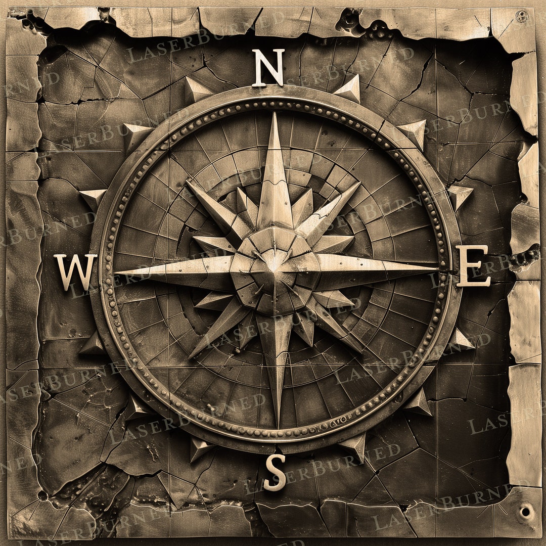 Laser Engrave PNG of a Compass With Map Background | 3D Illusion Burn ...