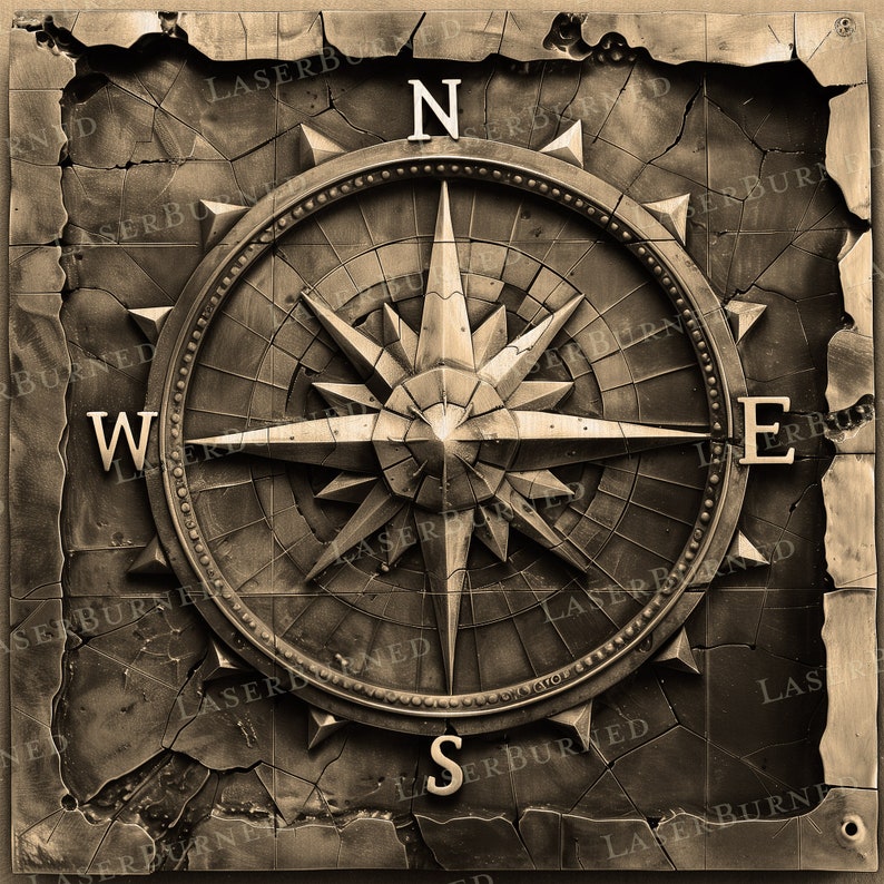 Laser Engrave PNG of a Compass With Map Background | 3D Illusion Burn ...