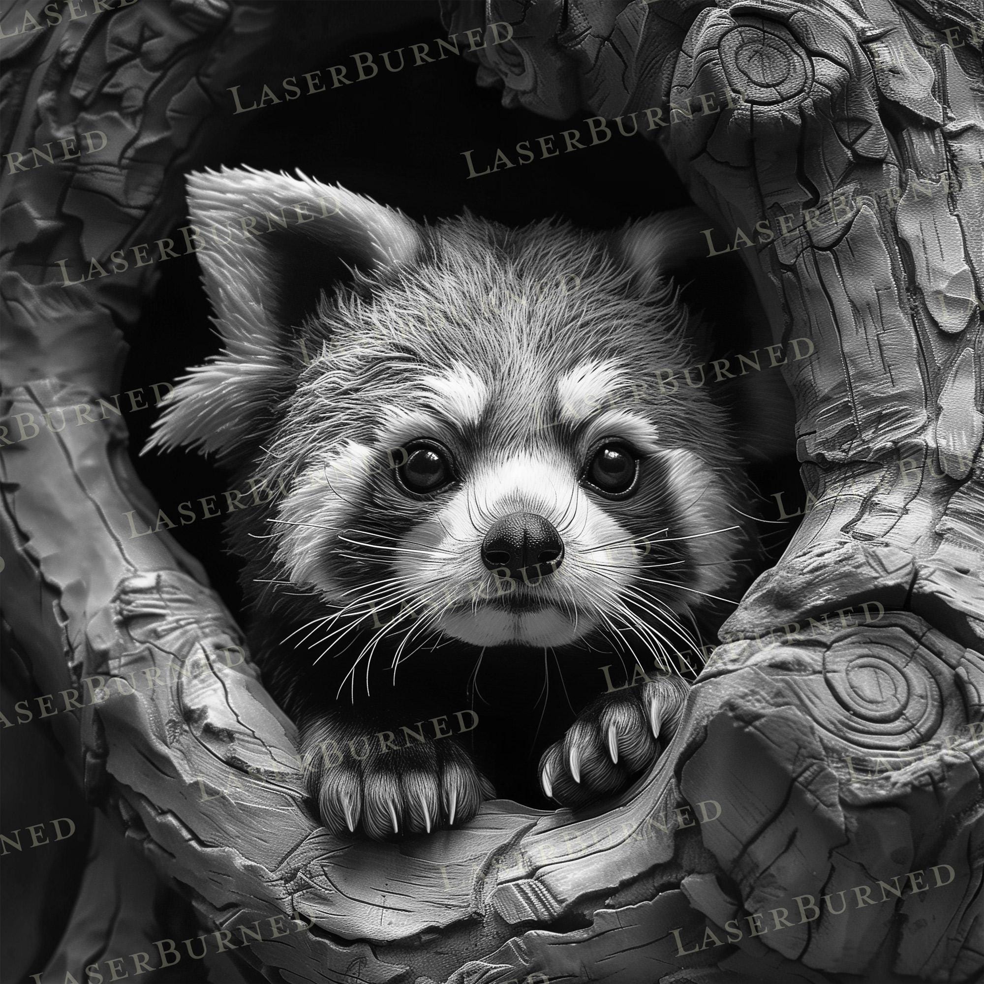 Laser Engrave PNG of a Red Panda in a Tree | 3D Illusion Burn | Digital ...
