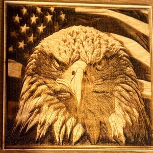 Laser Engrave PNG of a Bald Eagle With an American Flag Backdrop | 3D ...
