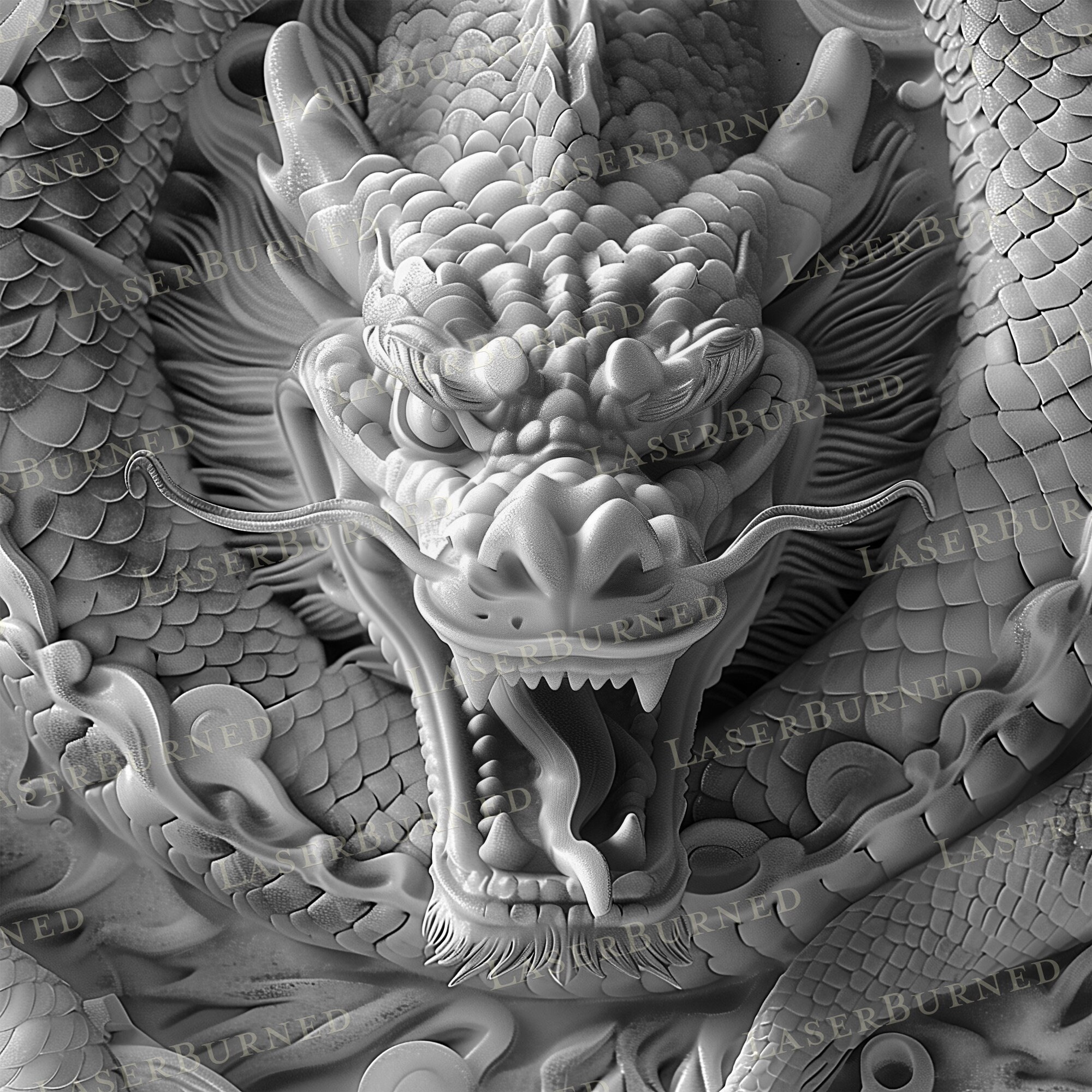 Laser Engrave PNG of a Coiled Chinese Dragon | 3D Illusion Burn ...
