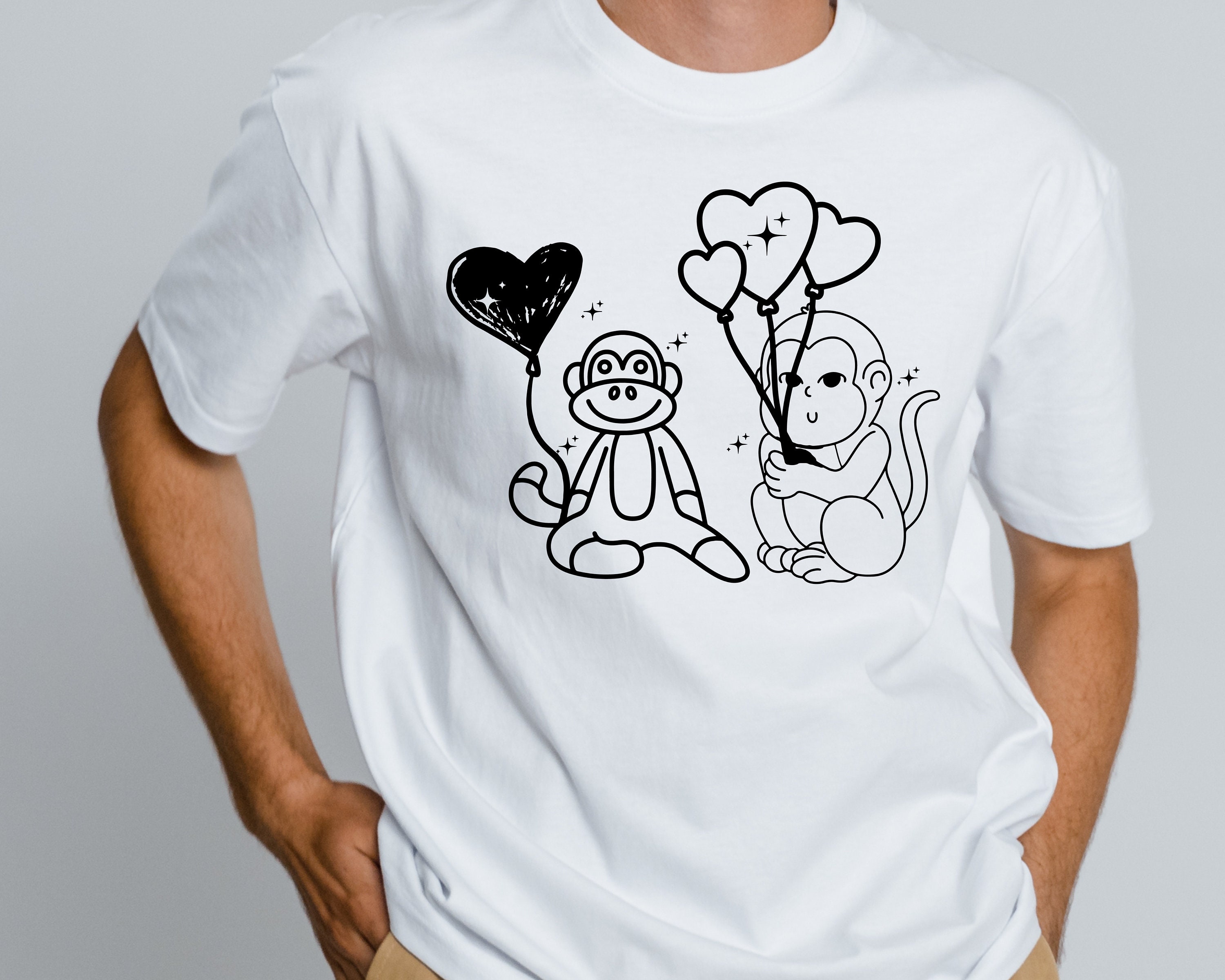 Monkey Lovers Svg, Monkey Line Art Svg, Love Monkeys SVG, Jungle Animal ...