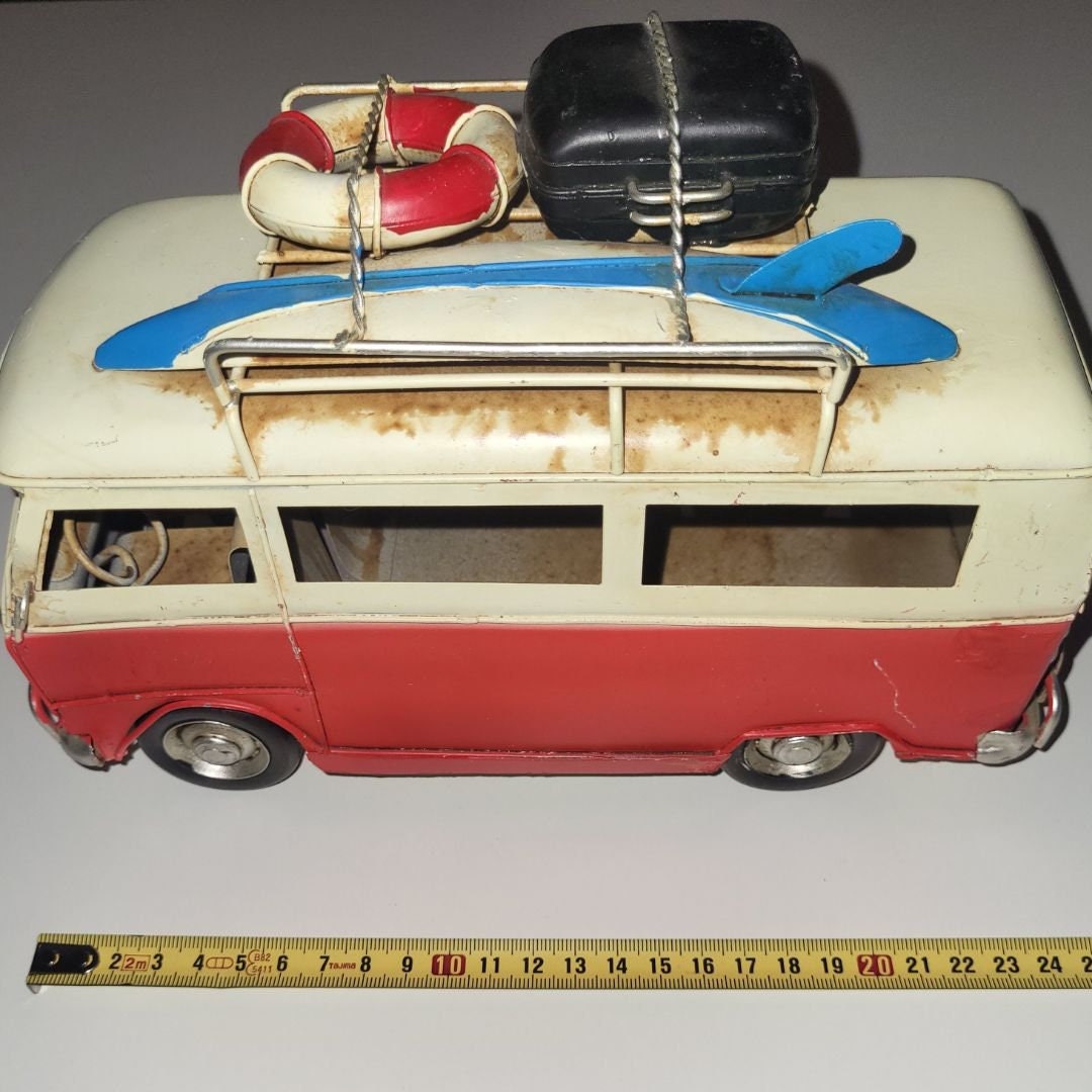 Flower Power Surf Bus Van California in Metal, Old Cult Red Volkswagen ...