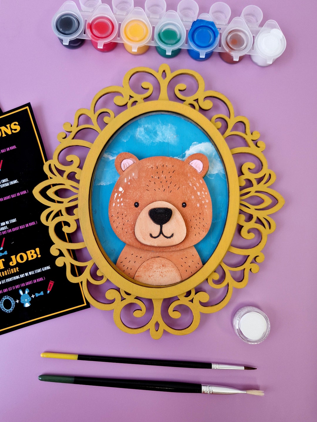 D.I.Y Cute Bear in a Frame Paint Kits Birthday Party Craft Kit All ...