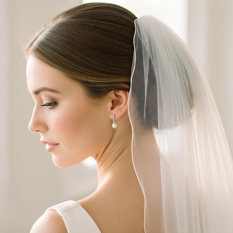 Thin Ribbon Edge Wedding Veil, White or Ivory Bridal Veil, Single Tier ...