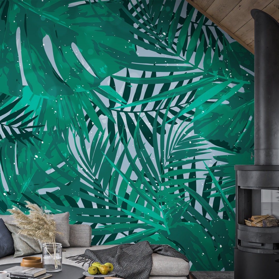 Tropical Palm Tree Leaves Wallpaper, Palm Tree Mural, Tropical ...