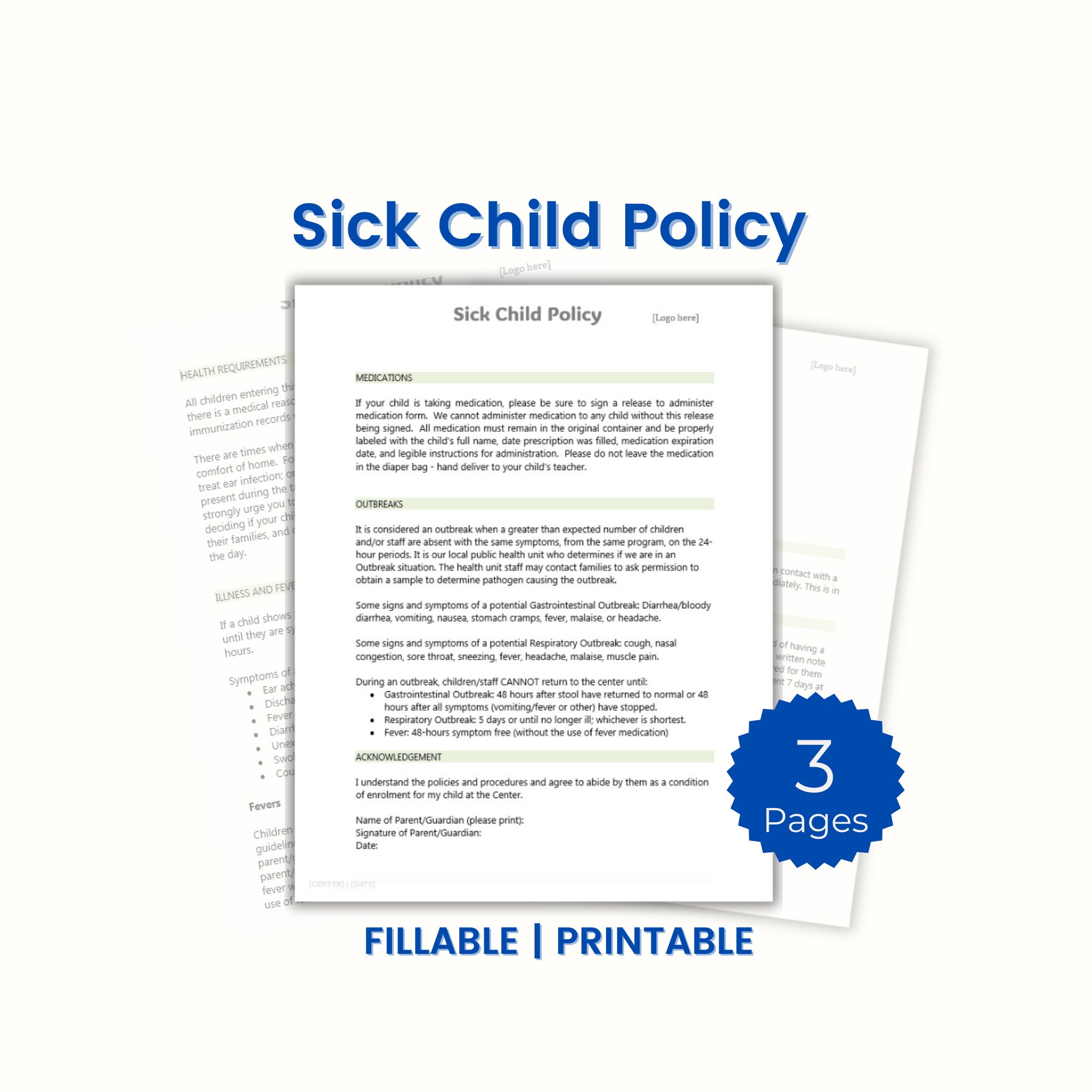 Sick Child Policy Sick Policy Daycare Daycare Sick Policy Child Illness ...