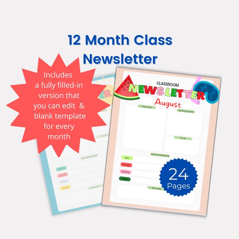 12 Month Newsletter Template, Classroom Newsletter, Monthly Template ...