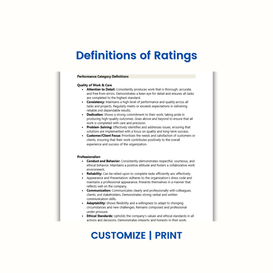 Fillable Employee Performance Review Template (word & PDF) - Etsy