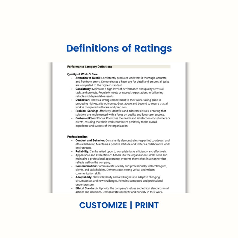 Fillable Employee Performance Review Template (word & PDF) - Etsy
