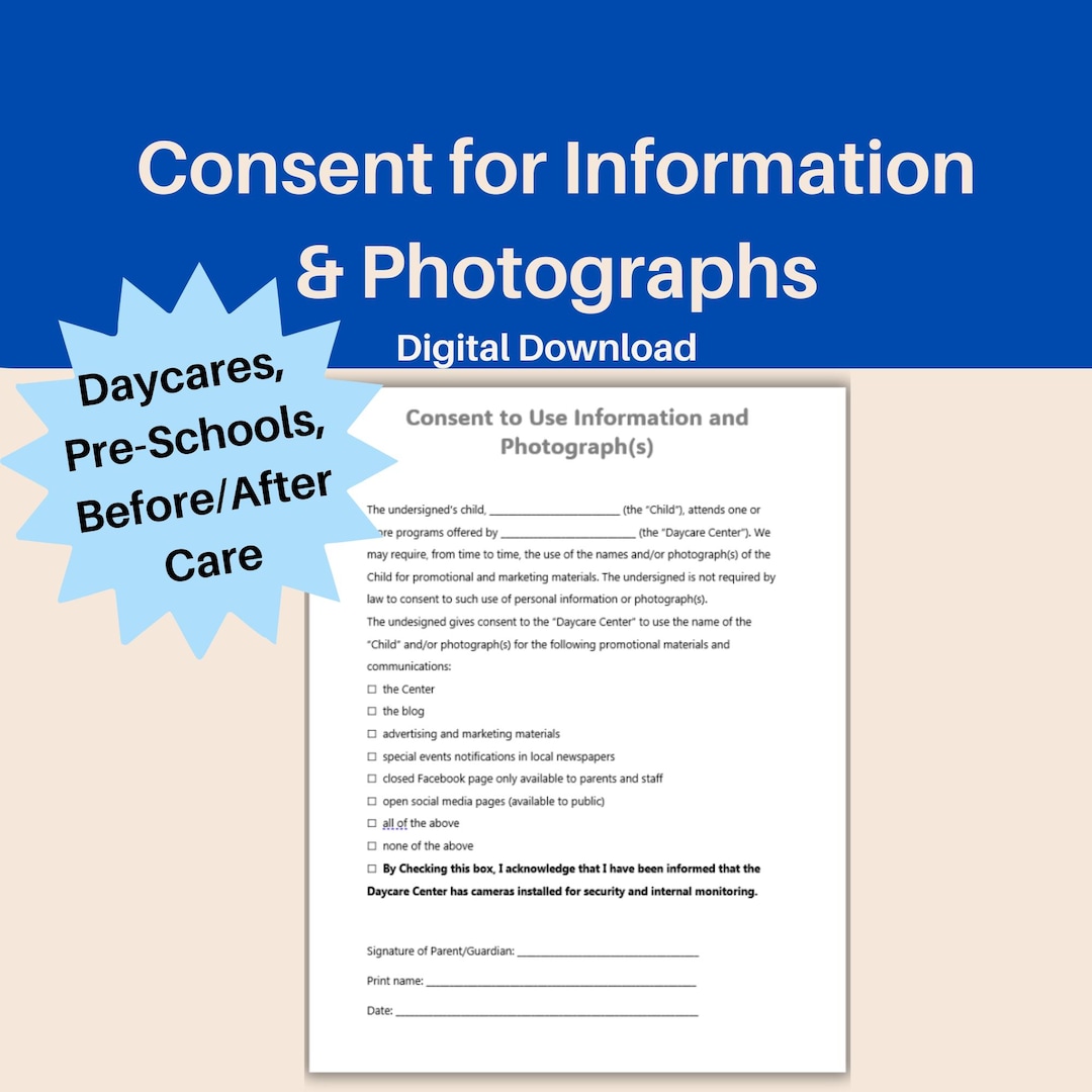 Consent Form to Use Child's Information and Photographs, Daycare ...