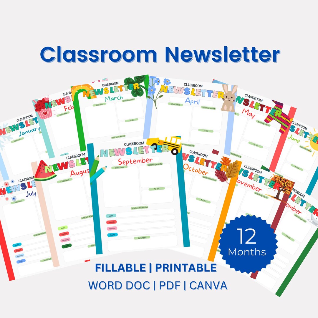 Monthly Classroom Newsletter Template: Editable School Communication ...