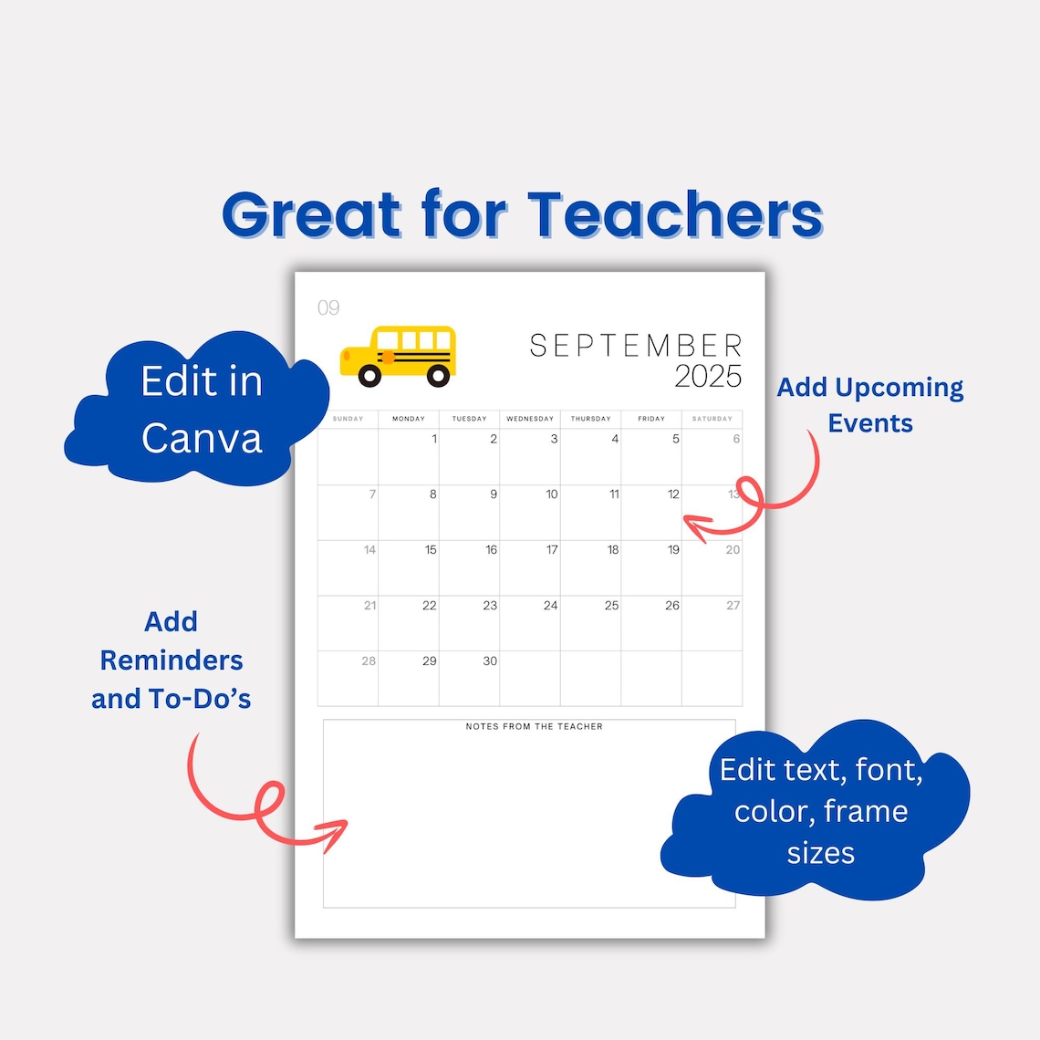 2025 Calendar, School Calendar, 2025 Monthly Calendar, Classroom ...