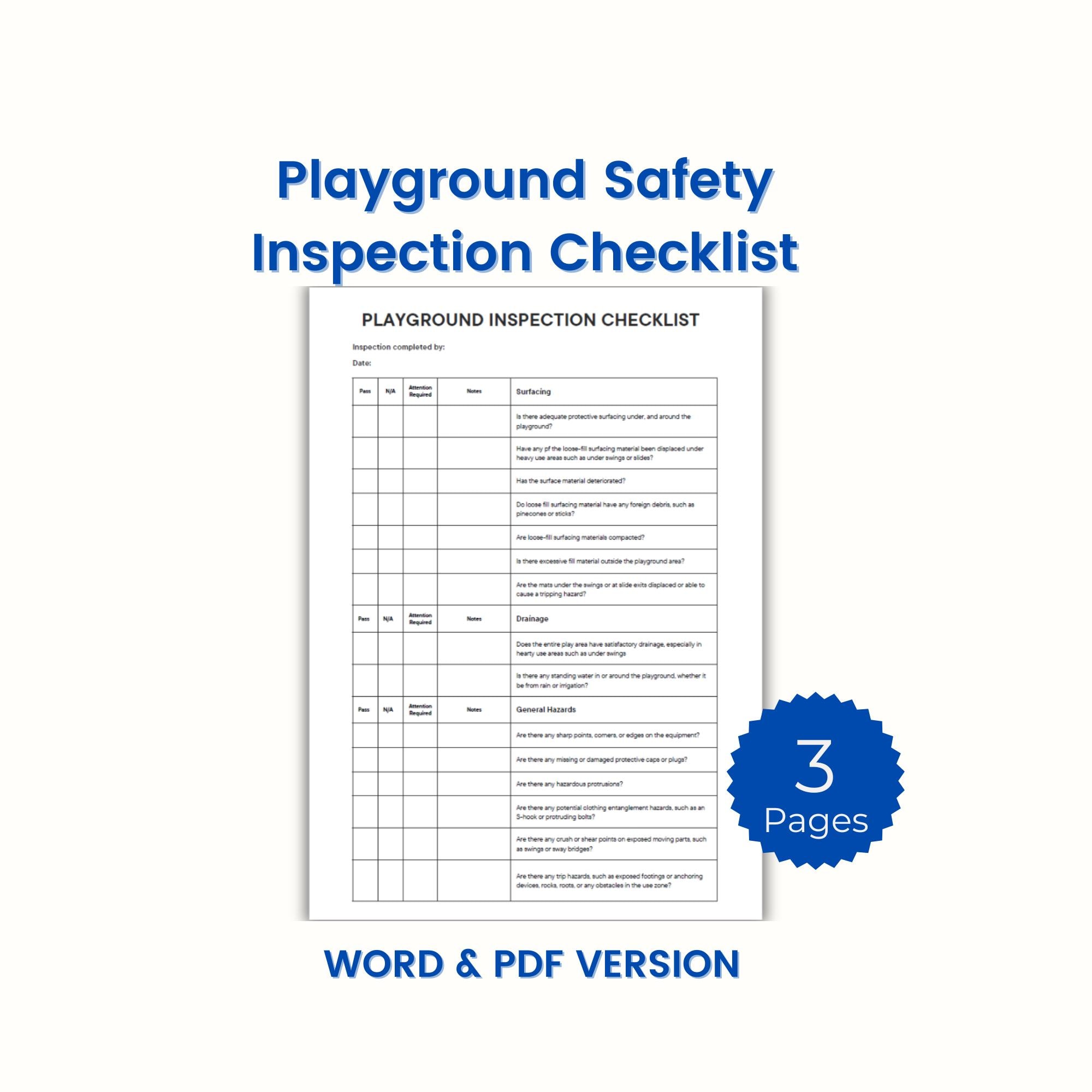 Daycare Playground Safety Inspection Checklist (word & PDF) - Etsy