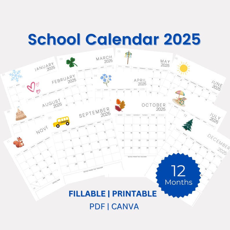 2025 Calendar, School Calendar, 2025 Monthly Calendar, Classroom ...