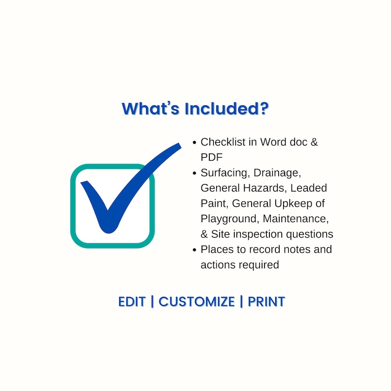 Daycare Playground Safety Inspection Checklist (word & PDF) - Etsy