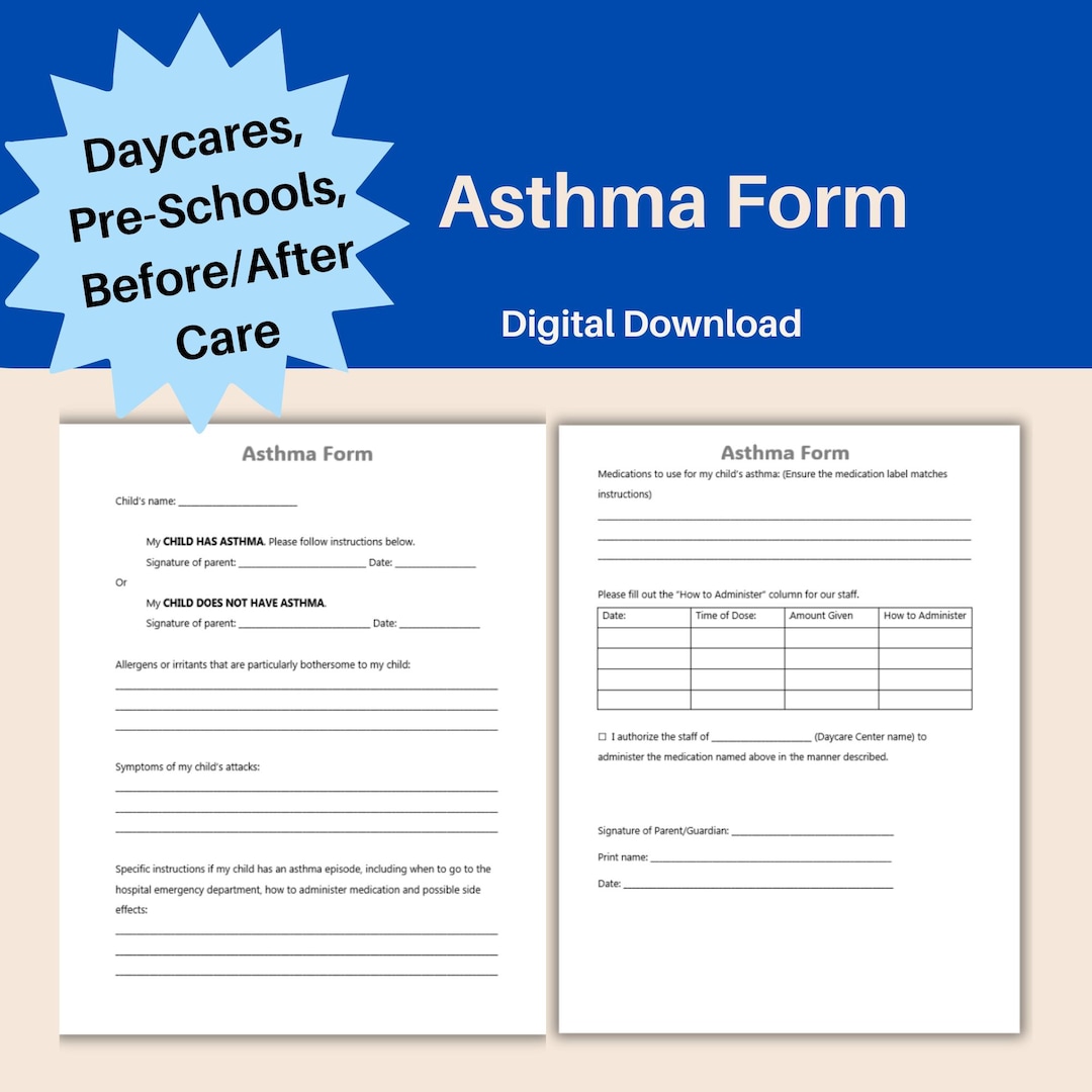 Asthma Forms for Children, Asthma Medication Tracker, Daycare Forms for ...
