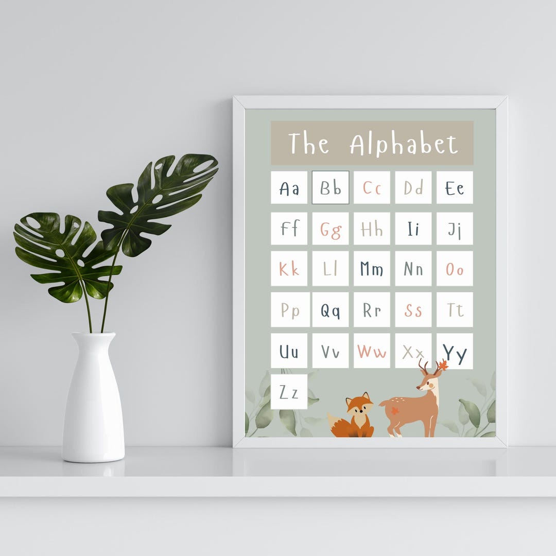 Alphabet Poster Woodland Animals, ABC Poster Neutral Colors, Nursery ...