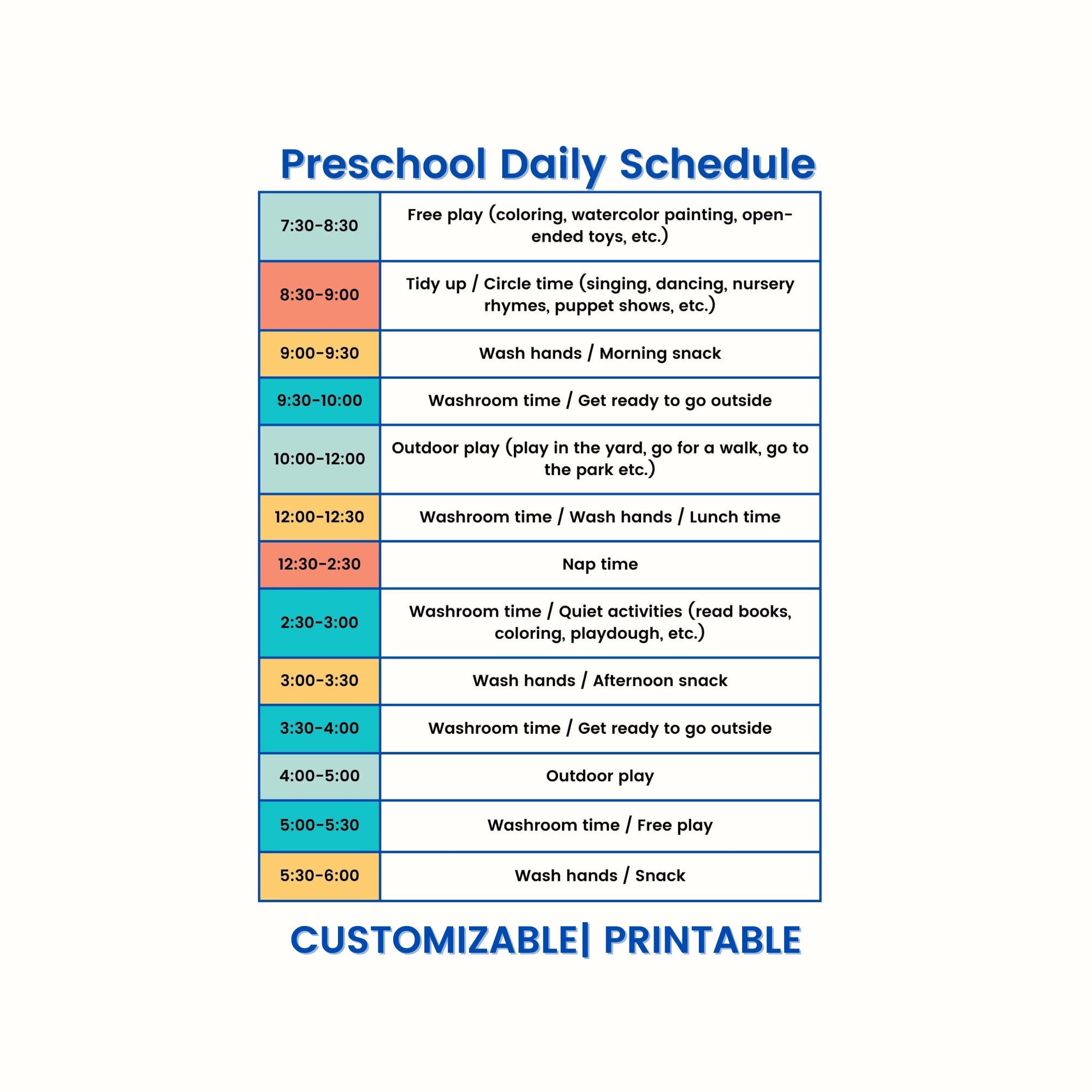 Daycare Schedule, Classroom Schedule Editable, Daycare Schedule ...